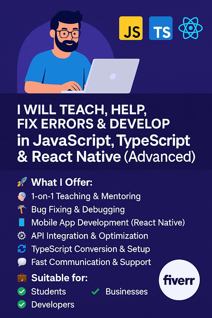 Teach, help, error , develop in javascript , typescript advance react ... Teach, help, error , develop in javascript , typescript advance react ...