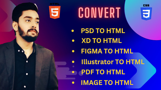 Convert psd, figma, sketch and image to html css by Ammarzaidi | Fiverr