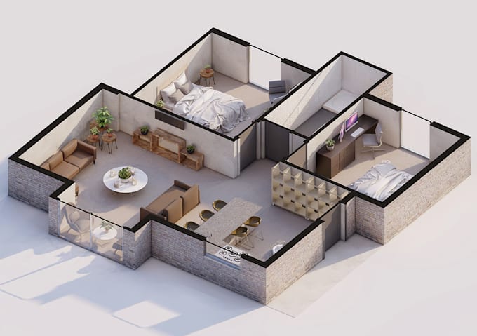 Create rendered isometric floor plan by Ebrukuru808 | Fiverr