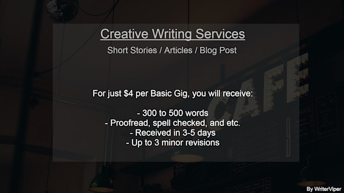 Write a short story, article, blog post, or short poem by Writerviper ...
