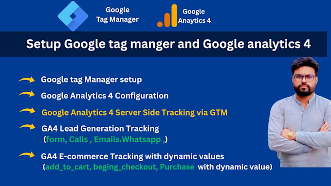 Do google tag manager setup ga4 ecommerce tracking conversion tracking by Rashidiqball | Fiverr