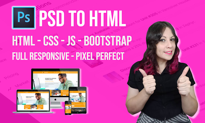 Convert your psd to pixel perfect fully responsive website by ...