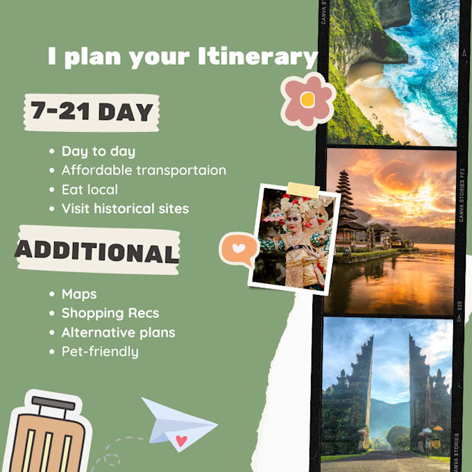 Create a custom travel itinerary for any trip by Dajaparker195 | Fiverr