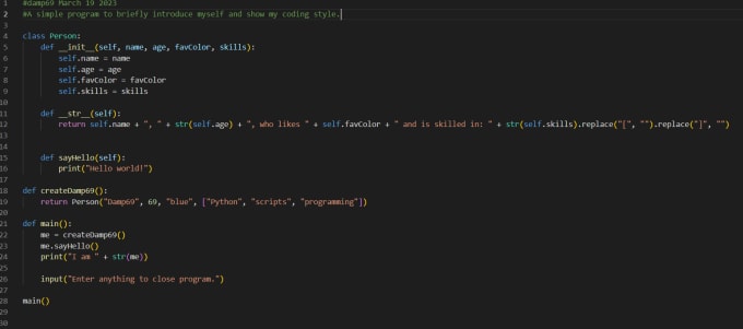 Write python scripts and projects by Damp69 | Fiverr Write python scripts and projects by Damp69 | Fiverr
