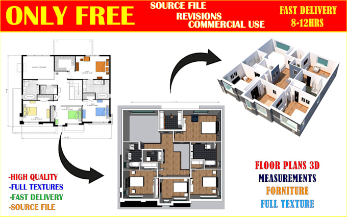 Convert floor plan 2d to 3d model by Willjmarquinez | Fiverr