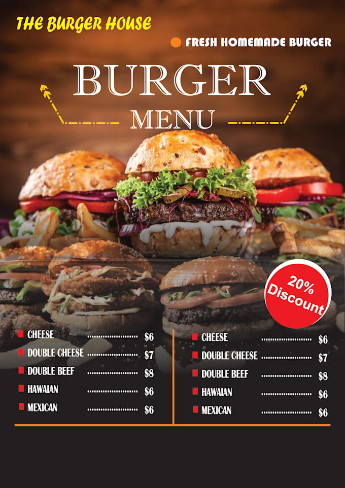 Do an impressive restaurant menu design by Pchouse123 | Fiverr