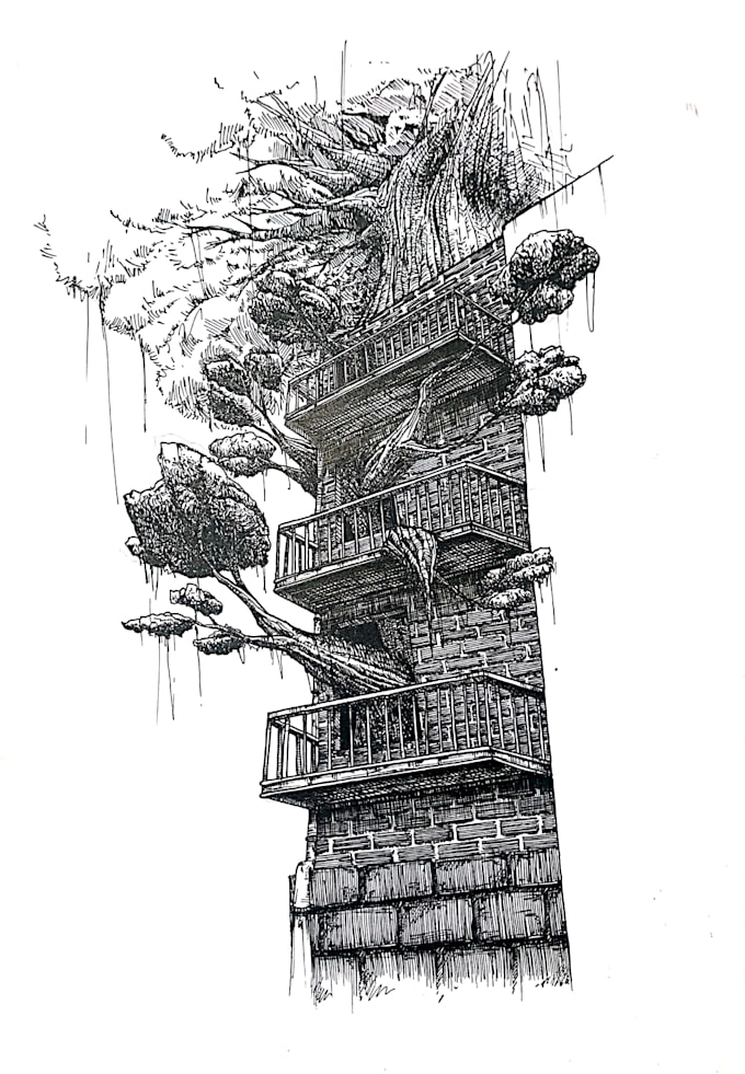 Create free hand illustration fantasy with pen and ink by Howlink | Fiverr