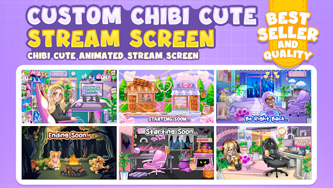 Create custom animated chibi cute screen for streamer by Nemuneko | Fiverr