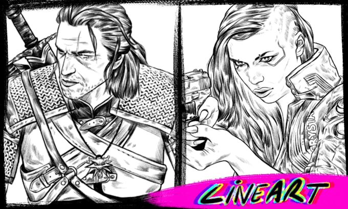 Draw realistic character line art by Rosielahart | Fiverr