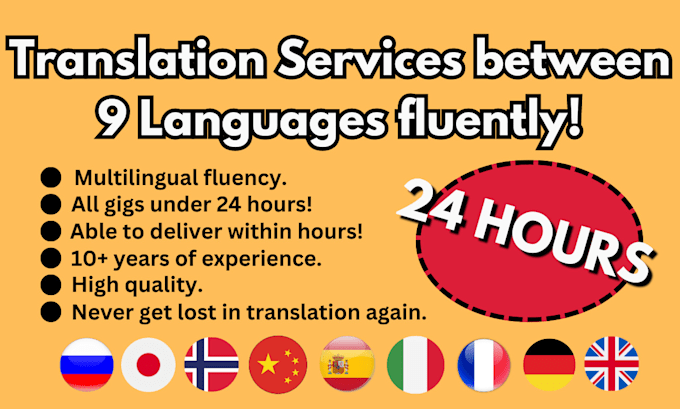 Expertly translate between 9 languages in any way in under 24 hours by ...