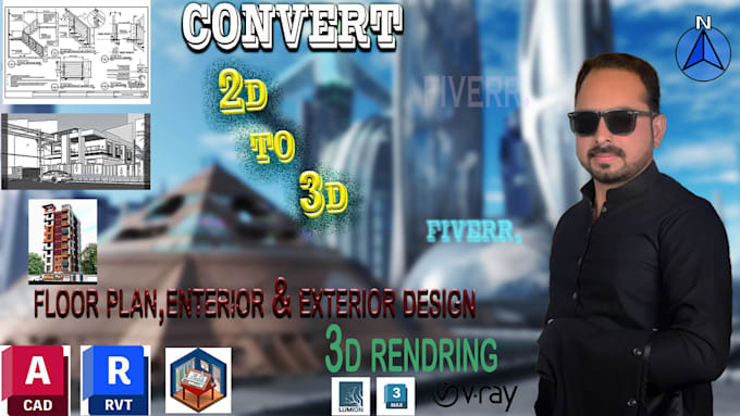 Convert your 2d file to 3d floor plan exterior design 3d render by ...