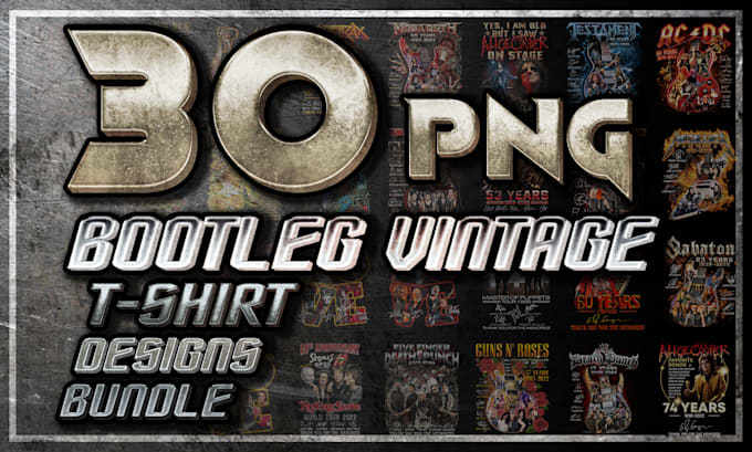 Deliver over 30 bootleg vintage rock band tshirt design by Combopng ...
