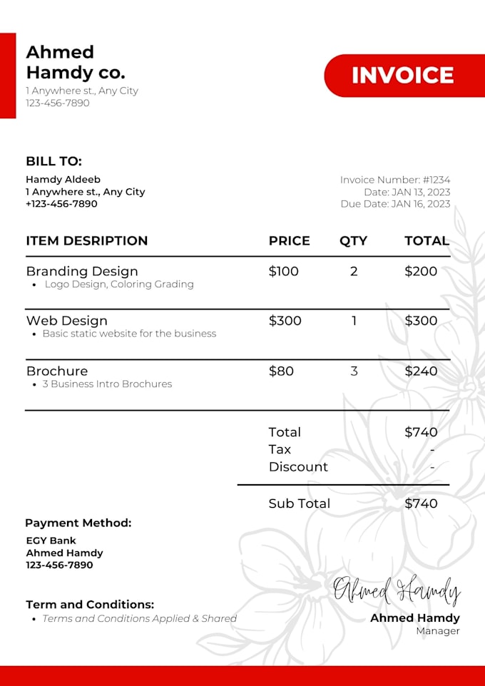 Design your printable invoices by Ahmedhamdyiy | Fiverr