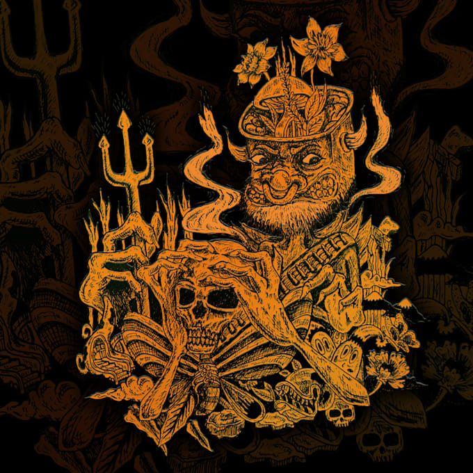 Draw detailed dark, contemporer, horor, gore art ilustration by Kamet ...