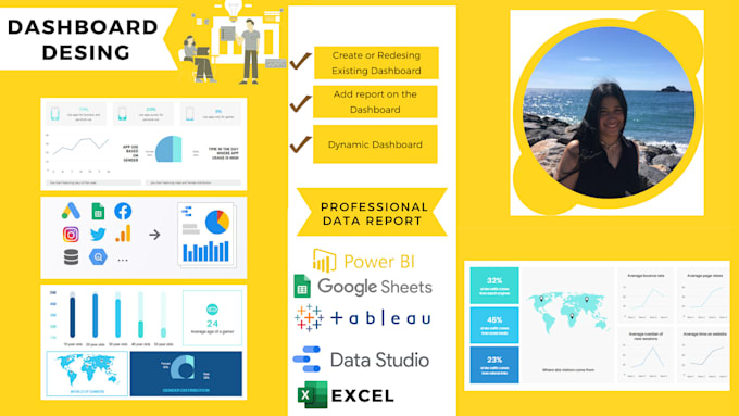 Desing dashboard in google data studio, power bi, tableou or excel by ...