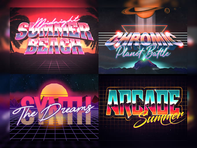Do 80s retro vintage chrome logo designs with neon effects by ...