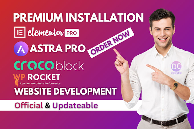 Install elementor pro astra pro crocoblock and build elementor landing page by Digicubid | Fiverr