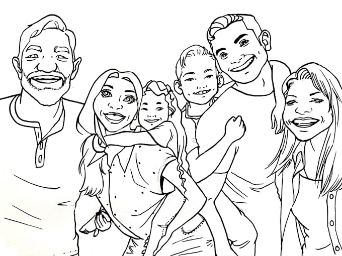Draw disney style family portrait coloring pages caricature by ...