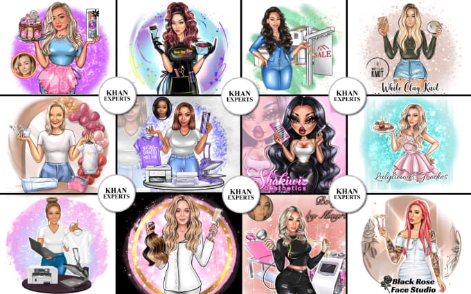 Create a hairdresser cartoon, hair stylist, and portrait cartoon logo ...