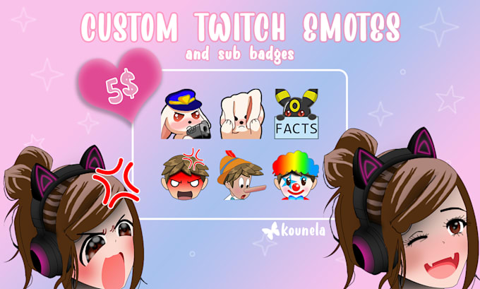 Create custom chibi anime style emotes and sub badges by Kounela | Fiverr