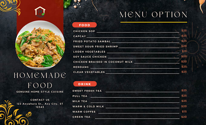 Do an amazing menu design, food and restaurant menu by Tcourti | Fiverr