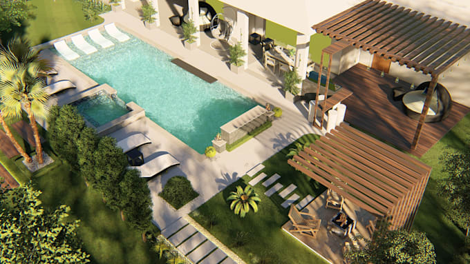 Design 2d and 3d landscape, backyard ,swimming pool by Arch_faizan | Fiverr