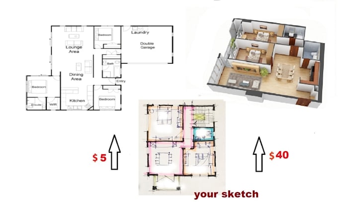 Redraw floor plan for real estate agent and convert your sketch to cad,pdf,jpg by Khanhan2018 ...