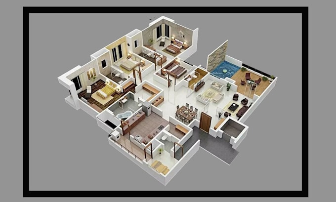 Design 3d floor plan model interior and render it by Archimkhano | Fiverr