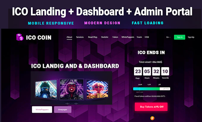 Do ico landing, ico dashboard, admin panel, nft landing by Ico_web_dev | Fiverr