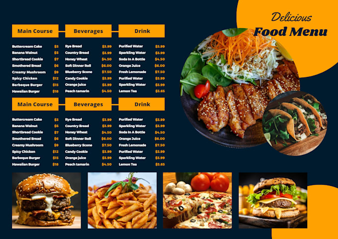 Do an amazing menu design, food menu, restaurant menu by Naimticno | Fiverr