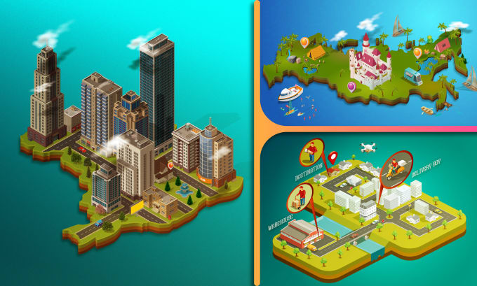 Design an isometric 3d map or event map by Us__studios | Fiverr