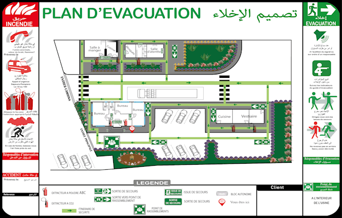 Design fire emergency evacuation plan, map, diagram by Benbazide | Fiverr
