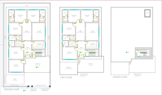 Make layout, fixture, elevations, sections, working and detailed plans ...