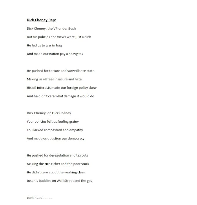 Create a funny rap about a us politician current or former by ...
