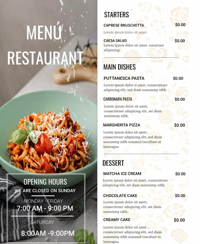 Do modern restaurant menu design high quality by Avotreserviice1 | Fiverr
