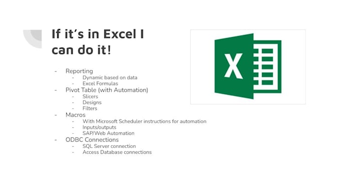 Do whatever you need in excel dashboards, macros, reports by Khollander1 | Fiverr
