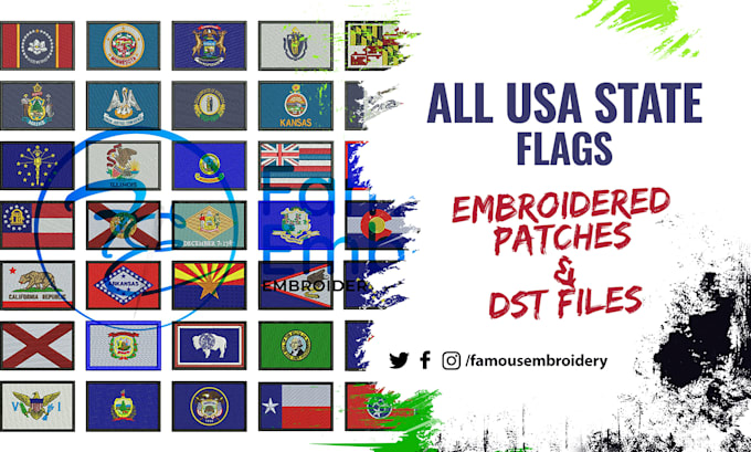 Provide all usa states flag emb, dst and embroidered patches by ...