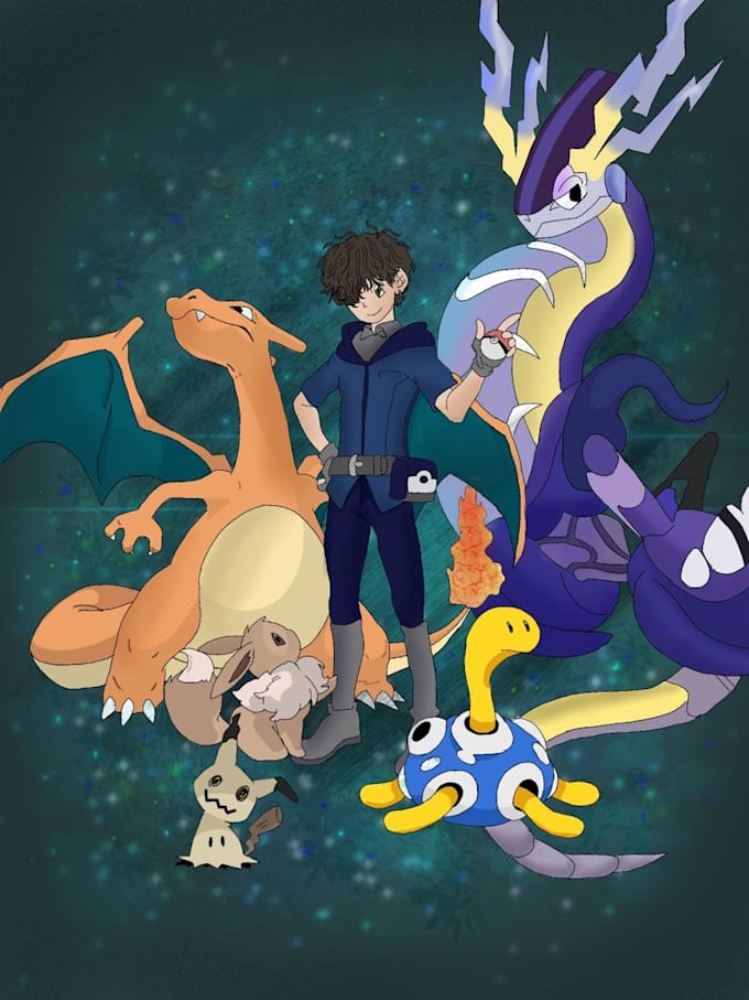 Draw you with your pokemon team by Ladraw3 | Fiverr