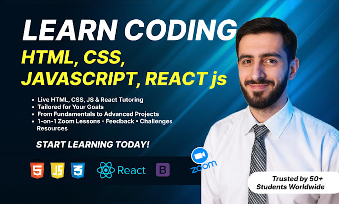Teach you html, css, javascript, react, web development as a javascript tutor by Arslanj199 | Fiverr