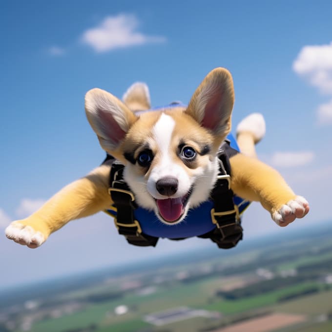 Create a realistic image of your dog skydiving using ai and photoshop ...