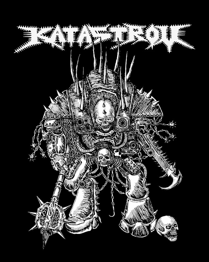 Draw a warhammer, medieval, bloody, gore,morbid death metal maniac ...