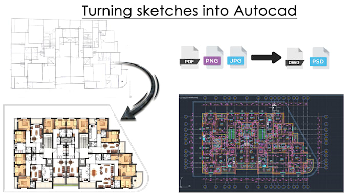 Convert your sketch drawing to a high quality autocad drawing by ...