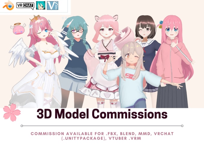 Do a 3d model for vtuber, vrchat and mmd from 2d artwork by Xsnowcherry | Fiverr
