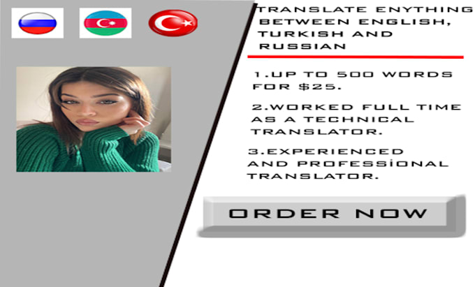 Translate anything between english russian and turkish in 24 hours by ...
