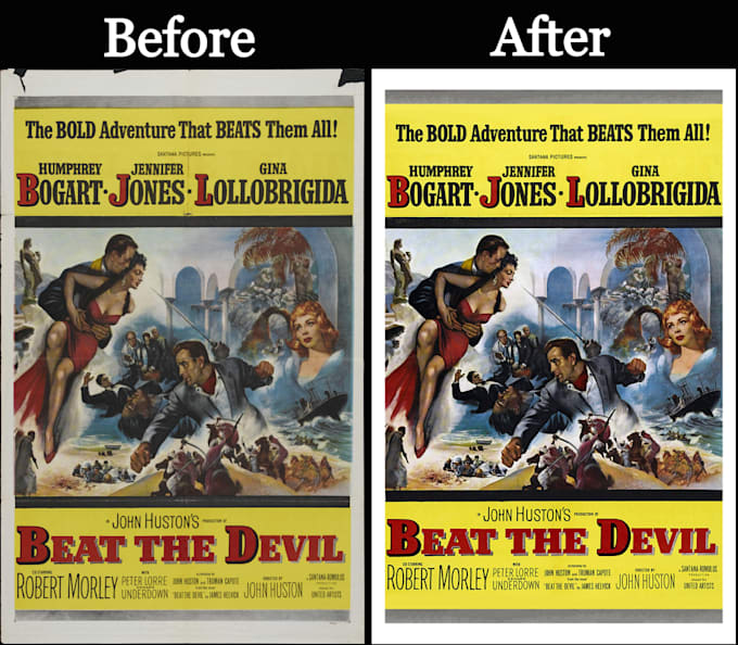 Repair your vintage retro poster retouch folds rips improve image text ...