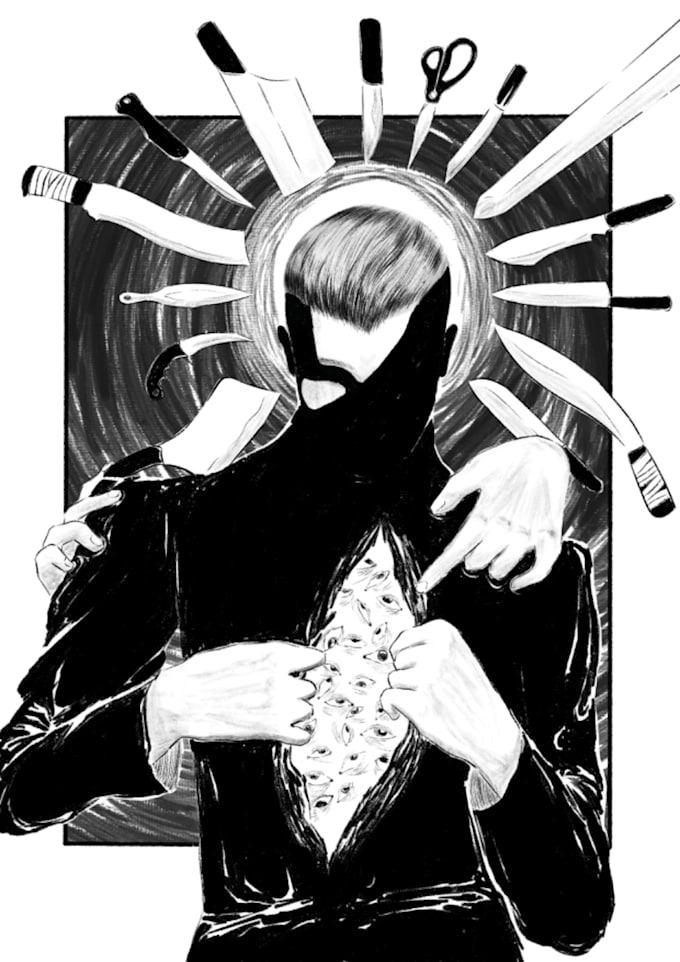 Draw you a dark and creepy ink portrait by Inheavenlyfire | Fiverr