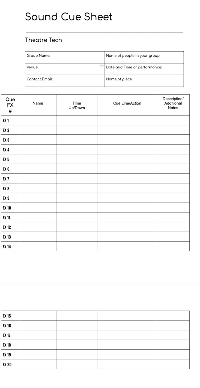 Create an lx or fx cue sheet and fill it out by Brooke456 | Fiverr