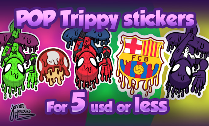 Draw pop trippy illustrations for stickers by Javierher | Fiverr