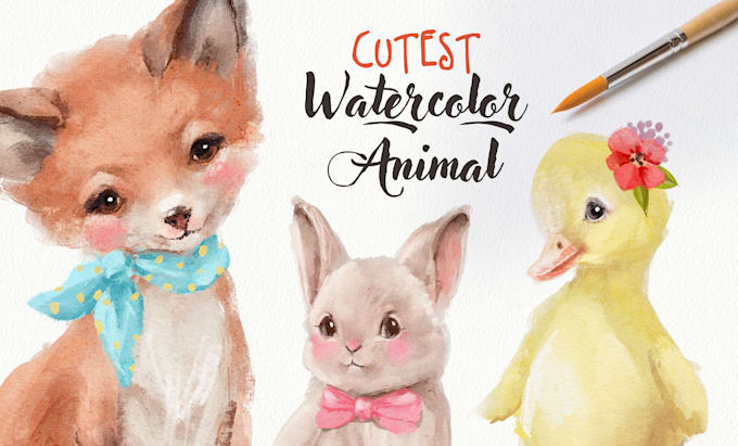 Draw cute watercolor animal illustration by Annababich | Fiverr