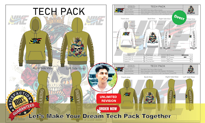 Design fashion clothing tech pack color cad garment technical flat ...